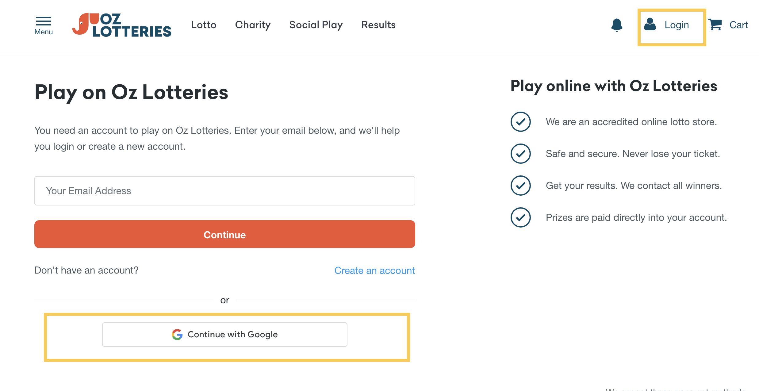 Lotto login account store